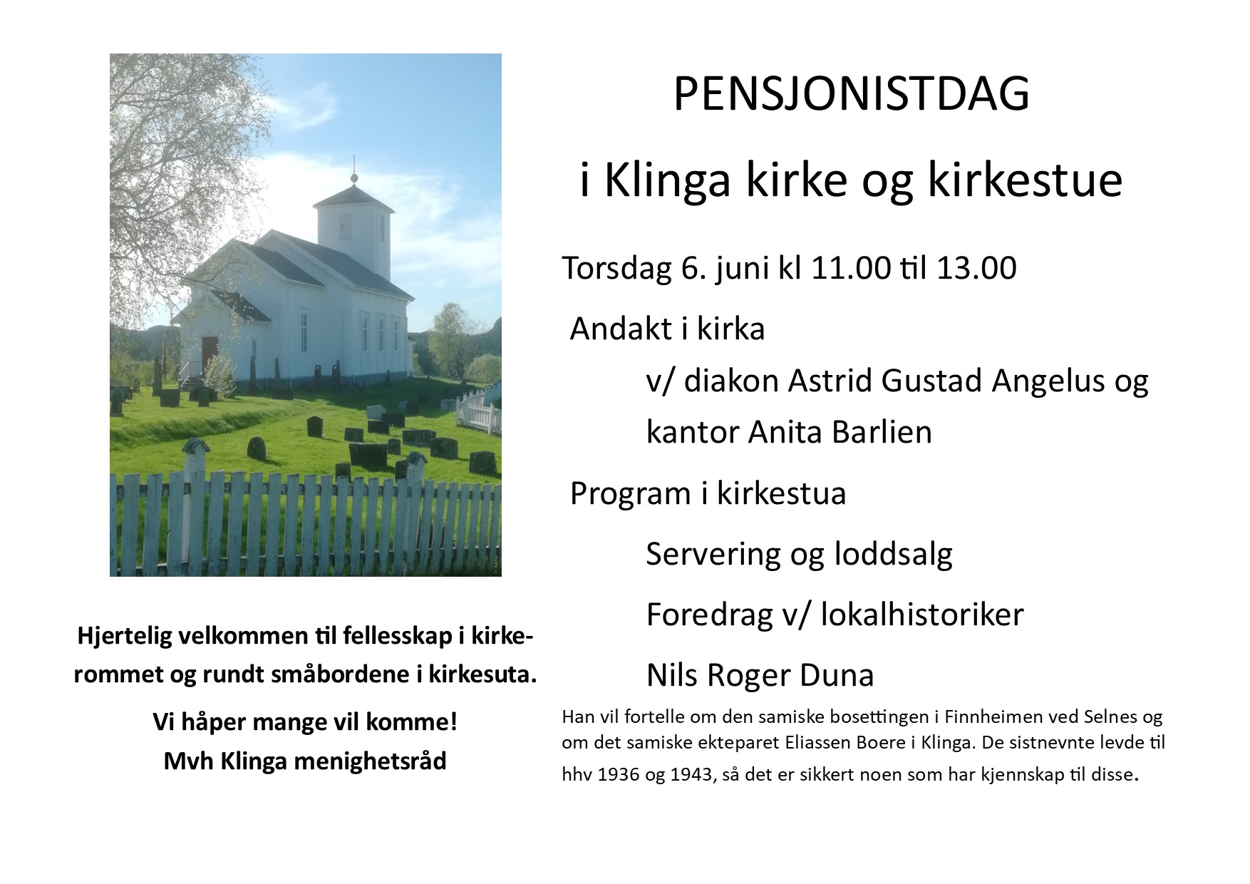 Pensjonistdag i Klinga kirke og kirkestue